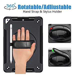 iPad Pro 10.5 Inch Case 2017/ iPad Air 3 Case 2019 for Kids | Heavy Duty Rugged Protective Case with 360 Rotating Stand+[Hand Strap] | Clear with Black Trim