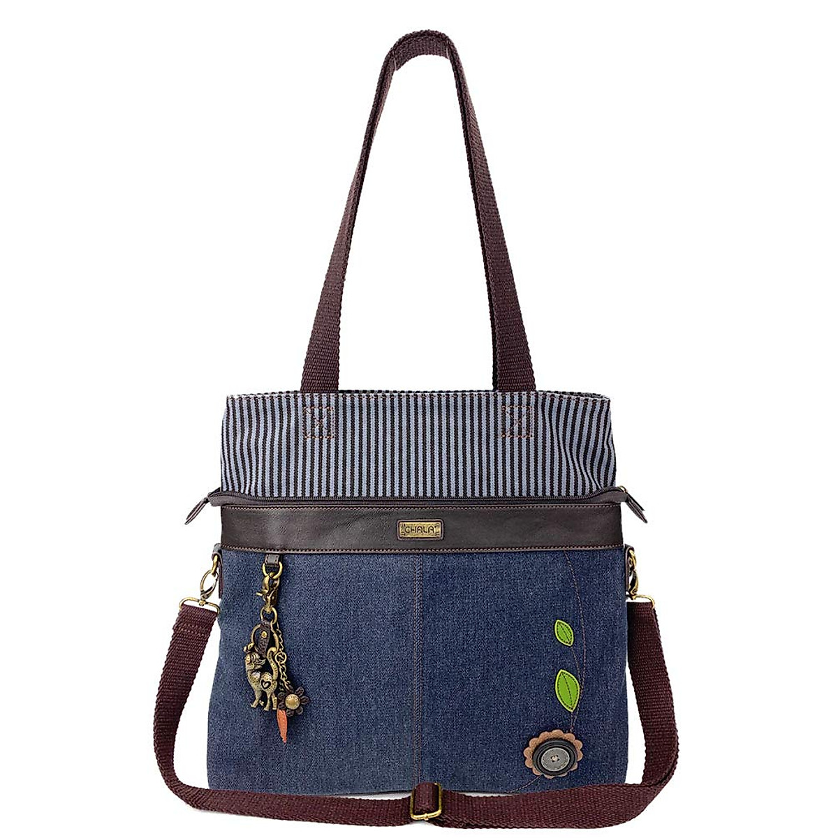 CHALA Denim Convertible Stripe Work Tote in Navy Blue (Metal Slim Cat)