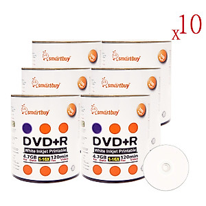 Smart Buy 6000 Pack DVD+R 4.7gb 16x White Printable Inkjet Blank Media Record Disc, 6000 Disc 6000pk