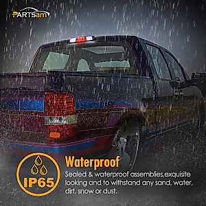 Partsam Replacement for F150 F-150 2004 2005 2006 2007 2008 High Mount Stop Light 3rd Third Brake Light Smoked LED Rear Cab Roof Center Mount Brake Tail Cargo Light Lamp Chrome Housing w/3 Plugs