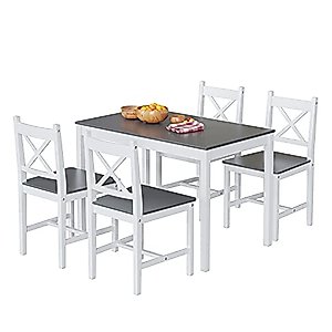 mecor 5-Piece Kitchen Dining Table Set, Pine Wood Dining Table and 4 Chairs Dinette Table Kitchen Room Furniture，Grey
