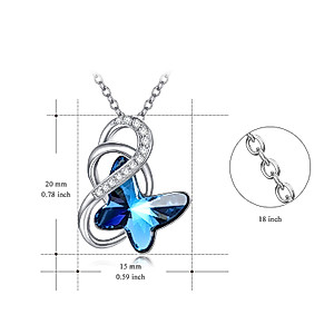 AOBOCO Sterling Silver Infinity Butterfly Necklace for Women, Butterfly Pendant Made with Crystal from Austria, Blue Butterfly Gifts for Butterfly Lovers, Birthday Anniversary Jewelry Gifts for Her