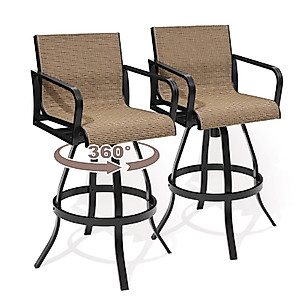 Pellebant Swivel Bar Stools Set of 2, Outdoor Aluminum Bar Height Chairs, All Weather Furniture for Patio, Pool, Garden, Backyard, Brown