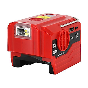 200W Inverter Generator for Milwaukee M18 18V Lithium Battery Portable Power Station Power for Milwaukee Inverter 18V DC to AC 110V-120V Converter with 280LM Light, USB & Type-C Port, AC Outlet