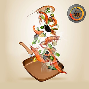 NutriChef Grill Pan 9.45'' Durable Stylish Non-stick High-Qualified Cookware, Induction PTFE/PFOA/PFOS-Free Heat Resistant Lacquer Kitchen Ware, Compatible with Models: NCCW14S & NCCW20S, 1