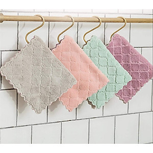 Uprola Direct 4PCS Dish Cloths, Premium Super Absorbent Coral Fleece Thickening Kitchen Tea Towels, Machine Washable Fast Drying