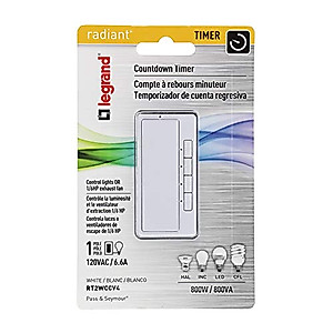 Legrand - Pass & Seymour Radiant 4 Button Light Switch with LED Locator, White Digital Light Switch with Countdown Timer and Rocker Wall Switch, RT2WCCV4, 1 Count