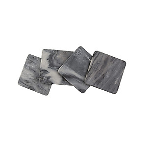 Thirstystone 4 Pack Natural Marble Square Coasters with Protective Cork Backing, Elegant, Luxourious, Easily Wipes Clean
