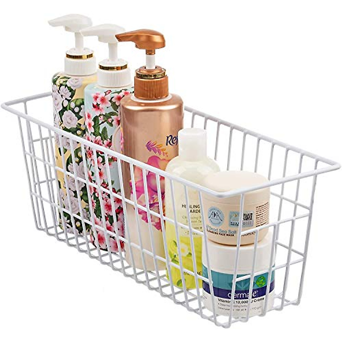 iPEGTOP Freezer Baskets, Set of 4 Farmhouse Metal Wire Basket Freezer Storage Wire Baskets Organizer Wire Storage Basket for Kitchen Pantry Organizer Bins (White)