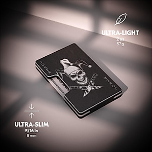 Freja Svendsen Minimalist Skull Wallet for Men - RFID Blocking, Slim Wallets with 2 Interchangeable Money Clips - Thin Aluminum Credit Card Holder - Laser Engraved Finished (Skull Joker)