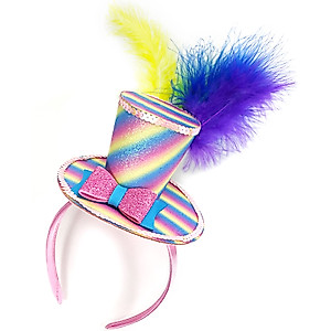 Bnikion Mini Top Hat Headband with Multicolor Feathers Fascinator for Women Lady Grils Easter Party Rainbow Parade Halloween Cosplay