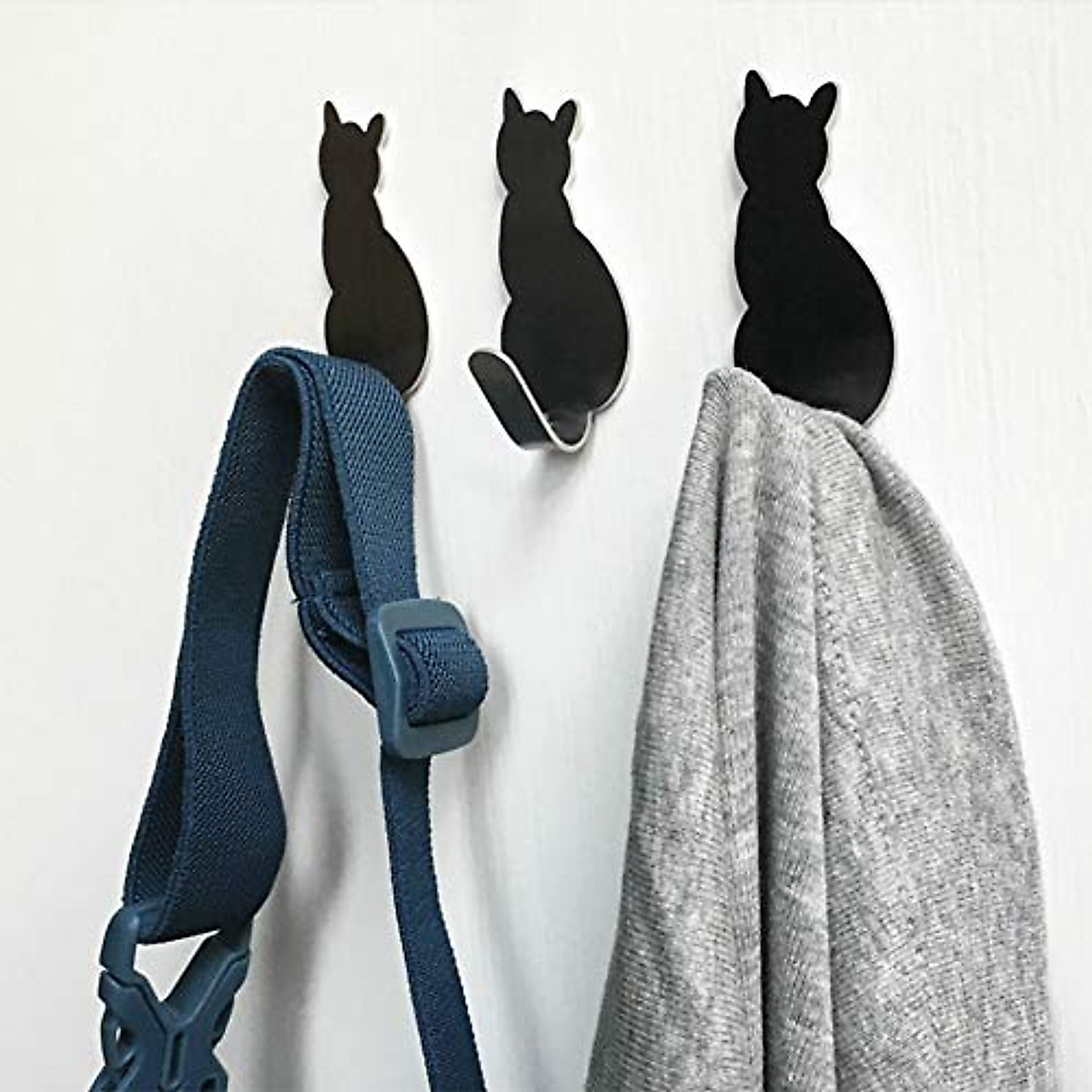 Gilroy 2Pcs Cute Cat Shape Adhesive Wall Hooks, Metal Key Towel Hook for Home, Kitchen, Bathroom Black