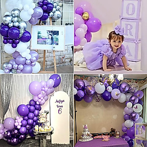Msiveavz Purple White Party Balloons,Purple Balloons 50 Pcs 12 inch Purple and White Balloons Purple White Silver Latex Balloons For Wedding Baby Shower Birthday Party Decoration