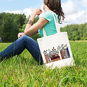 Inspired Tote Bag Book Decor Book Lovers Gifts Bookworm Bookish Gifts Music Love Gifts for Women Girls Friends Mothers Day Christmas Birthday Gift Reusable Beach Bag Grocery Shopping Bag