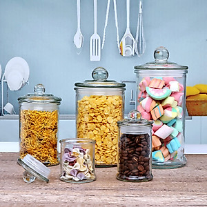 COMUDOT Glass Cookie Jar,Glass Canisters Set of 5,Glass Jars,Airtight Glass Storage Candy Jar with Lids,Glass Organization Canisters for Home & Kitchen