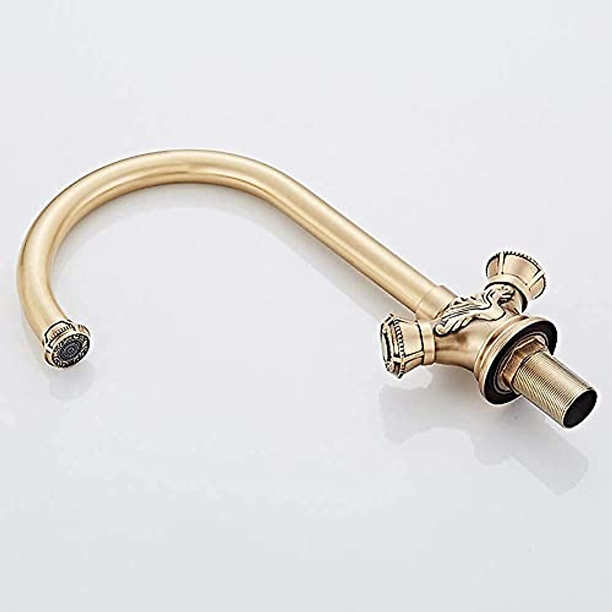Retro Kitchen Vanity Sink Tap Deck Mounted Antique Brass Double Hot and Cold Water Single Spout Faucet