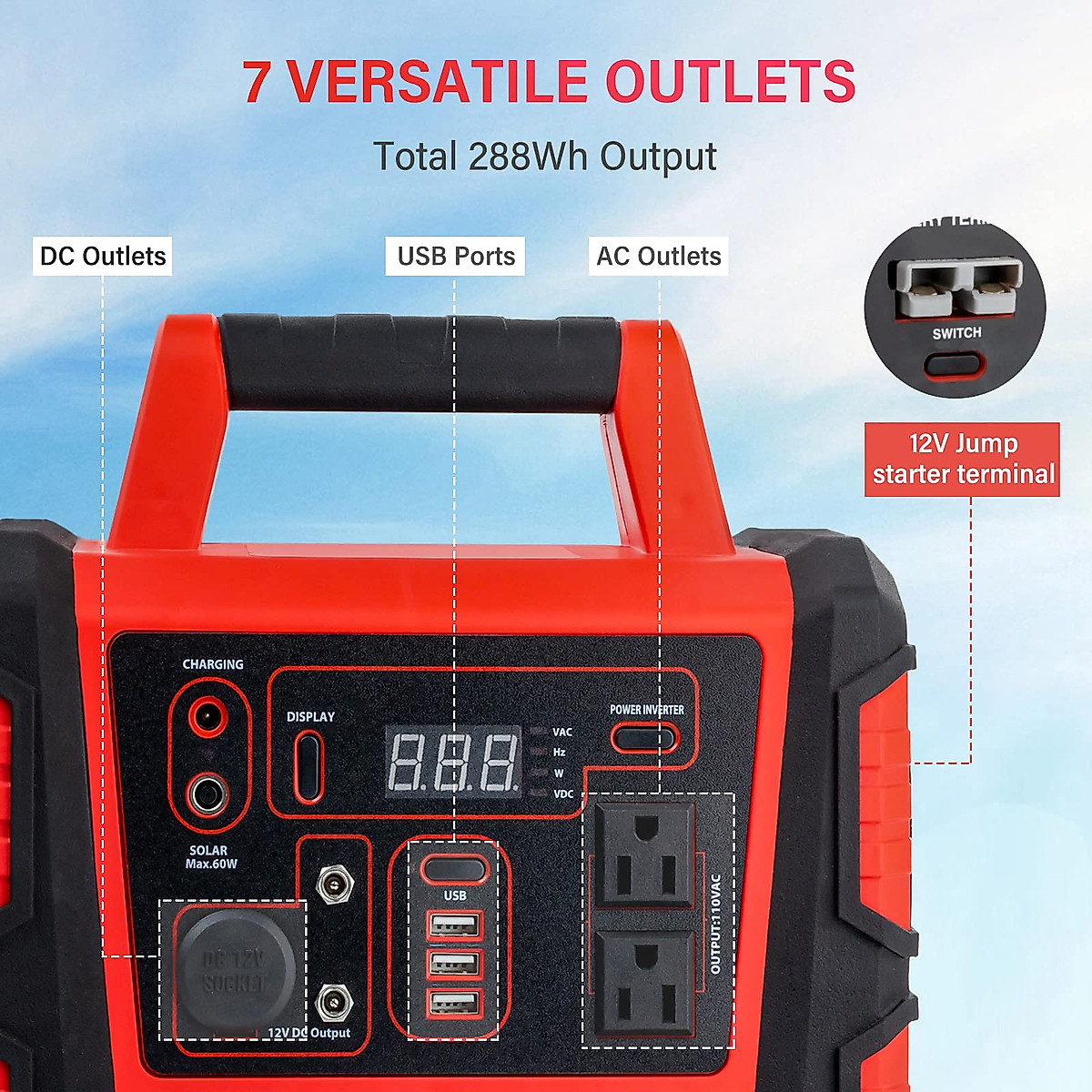 Portable Power Station, 2000Amps Car Battery Jump Starter Battery Pack with 400W Inverter Dual AC/DC/USB Output