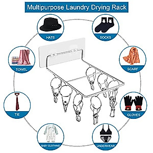 2 Pack Sock Hangers with Clips, Stainless Steel Underwear Hanger for Drying No Drilling Self-Adhesive Wall Hooks for Hanging Hats Baby Clothes Diapers Bras Towels Ties Gloves (Rectangle-8 Peg)