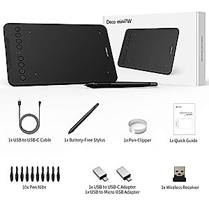 Wireless Drawing Tablet XPPen Deco mini7W Graphic Tablet Pen Tablet with 8192 Levels Pressure, 7 x 4 inch Artist Tablet for Online Teaching/E-Learning Compatible with Window/Mac/Android/Chrome/Linux