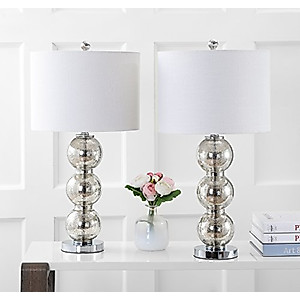 JONATHAN Y JYL1070B-SET2 Set of 2 Table Lamps Bella 27" Glass Triple-Sphere LED Table Lamp Contemporary Bedside Desk Nightstand Lamp for Bedroom Living Room Office, Mercury Silver/Chrome