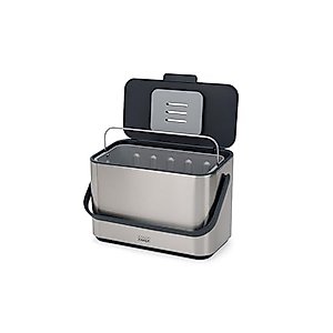 Joseph Joseph Collect 1.06 gallon/4 Liters Stainless Steel Food Compost Bin with Handle, Removable Inner Bucket and Bin Liners Storage, Includes Odor Filter and 3x Bin Liners