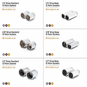 GEARWRENCH 163 Piece Chrome Socket SET | 6 Point | SAE & MM | 89073