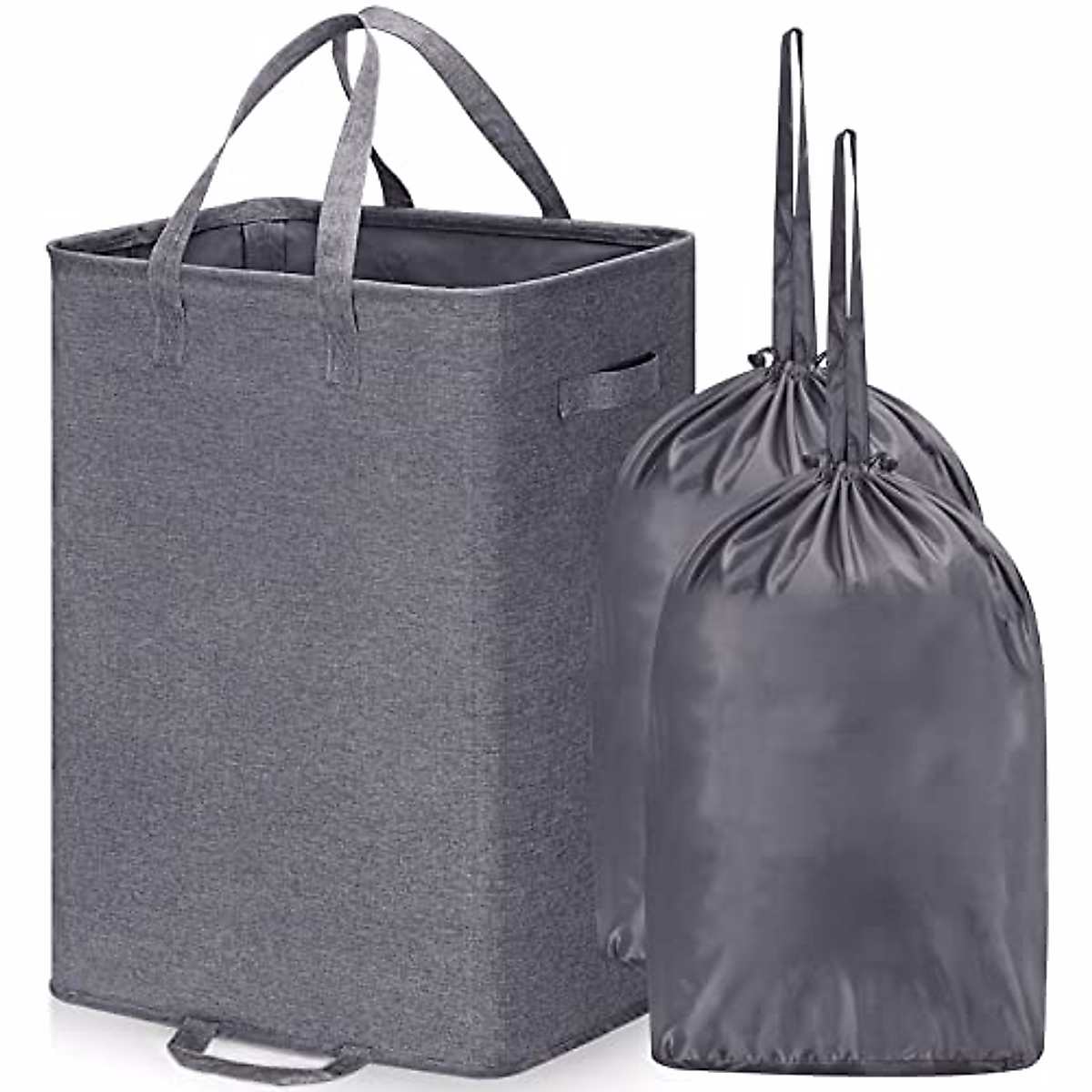 GhvyenntteS Large Freestanding Laundry Hamper Collapsible Laundry Basket with 2 Removable Bags, Sturdy Clothes Hamper with Bottom Plate and Metal Wire Frame for Bathroom Laundry Room, Grey