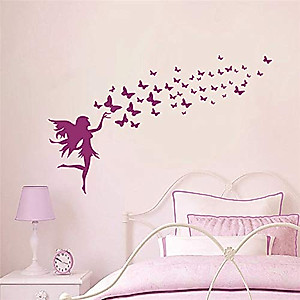 Home Decor Girl Room Fairy Butterflies Stickers for Wall Elves Butterfly Decals for Kids Bedroom DIY Wall Sticker AM164 (Fuchsia)