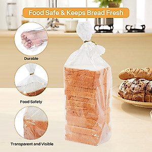 Spmarkt 100packs Plastic Bread Bags with 110 Twist Ties, Food Grade Plastic Bread Bags for Homemade Bread, Clear Bread Loaf Bags for Convenient Baking Storage Solution, Ideal for Home Bakers