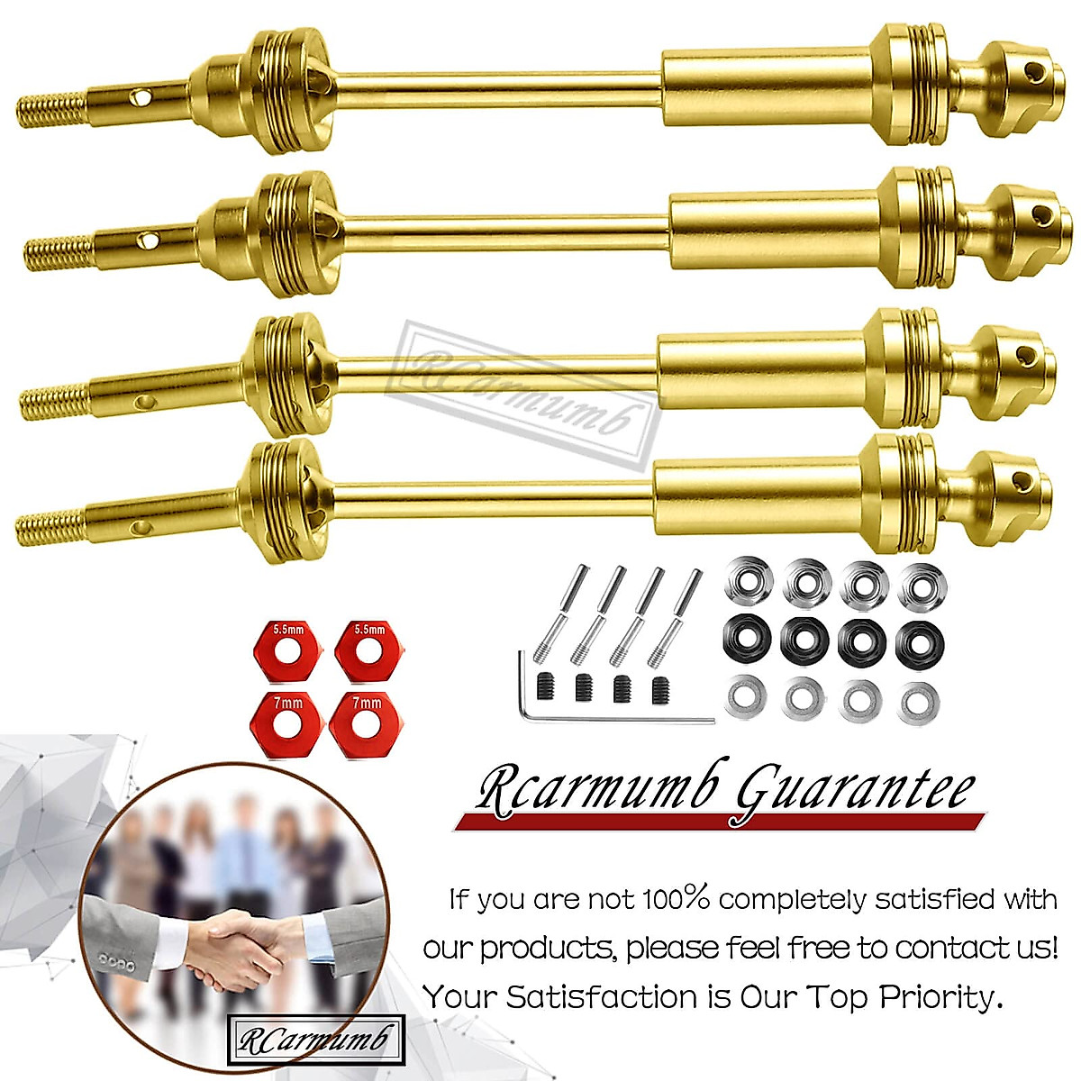 Rcarmumb CVD Upgrades Part for 1/10 Rustler VXL 4X4,Stampede VXL 4X4,Slash VXL 4X4 Platinum Ultimate,Hoss VXL 4X4 4WD RC, Alloy Front Rear Stainless Steel #45 Axle with Red Hex,Gold