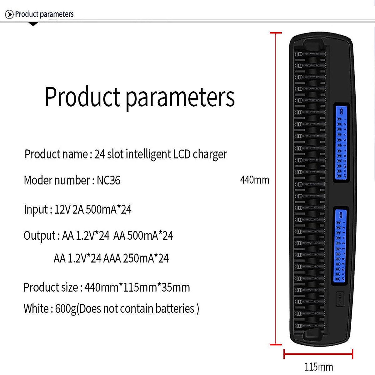 Tenberly 24 Slot LCD Smart Battery Charger for AA/AAA NiMH/NiCd Rechargeable Batteries Multiple Intelligent Battery Charger with AC Wall Adapter