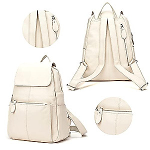 15 Colors Real Soft 100% Genuine Leather Women Backpack Fashion Ladies Travel Bag Preppy Style Schoolbags For Girls (Beige)