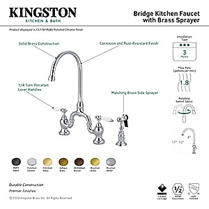 Kingston Brass KS7795PLBS English Country Bridge Kitchen Faucet with Brass Sprayer, Oil Rubbed Bronze