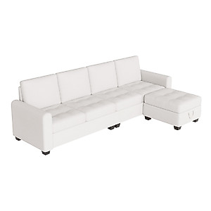 coucheta 100.6" Modular Sectional Sofa with Storage, Home Sofa Living Room with 4 Seat, L-Shaped Bench Chenille for Offices and Apartments, Deep Seat Sofa with Double Sided Chaise Longue, Beige