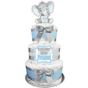 Pampers Swaddlers Elephant Diaper Cake, Blue and Gray, 42 Count, Size 1, Newborn Gift for Boy