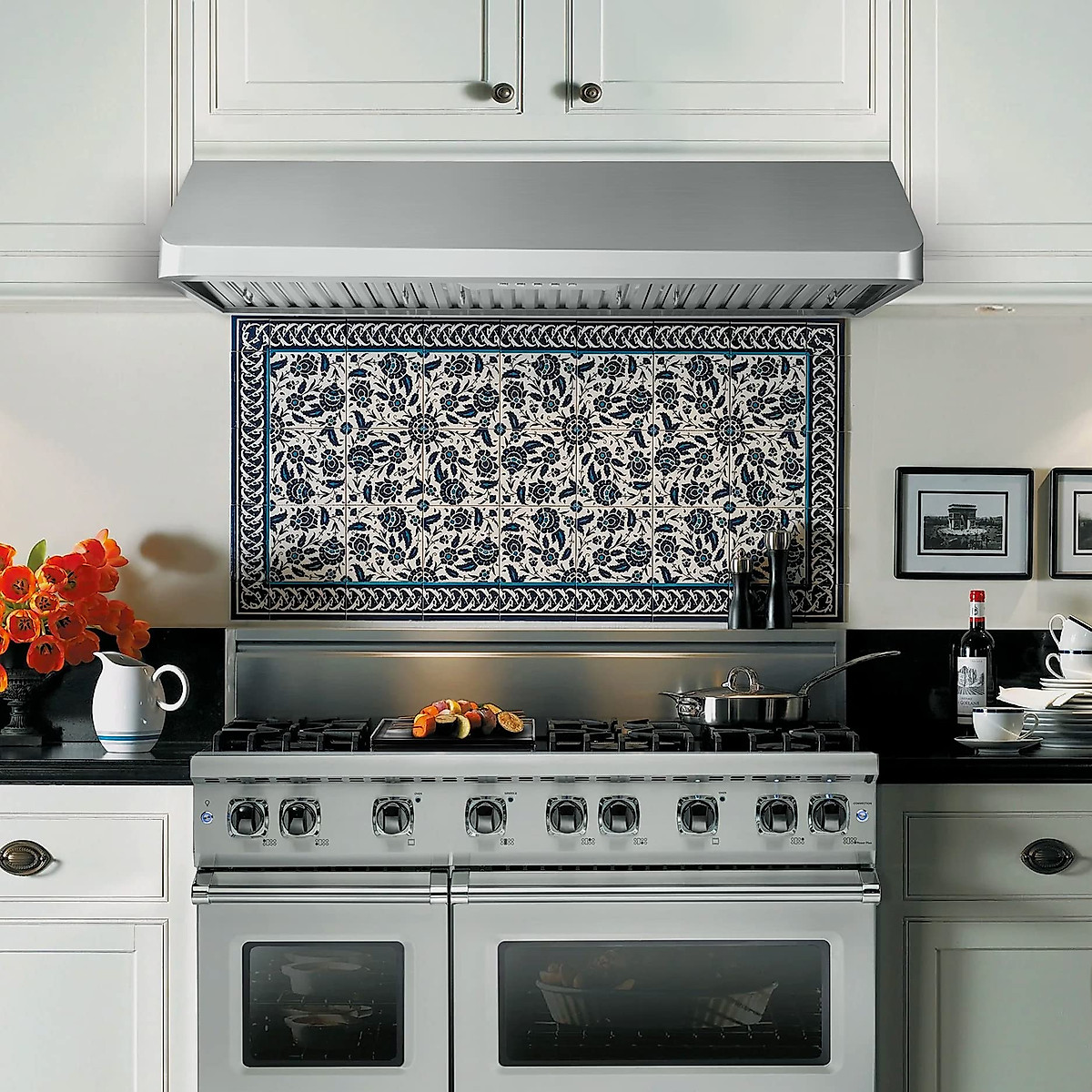 COSMO COS-QB48 Under Cabinet 48 in. Range Hood | 500 CFM, Ducted/Ductless Convertible (Kit Not Included), Push Button, Kitchen Stove Vent Light, Permanent Filter, Stainless Steel