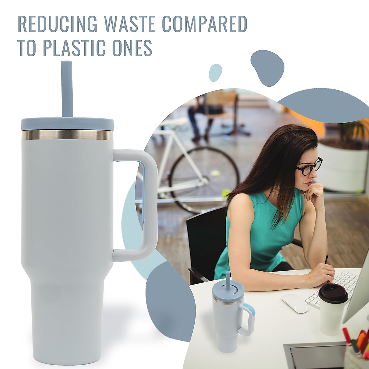 C&Y Company Tumbler With Straw and Handle 40oz, 40oz Tumbler With Silicone Straw, Leakproof Lid, Spill Proof Lid, Insulation Double Wall Stainless Steel Tumbler With Handle (Sky Blue)