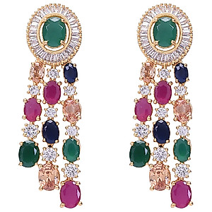 Ratnavali Jewels Cubic Zirconia Gorgeous Wedding Bridal Multi Strand Necklace Dangle Earrings Jewelry Set