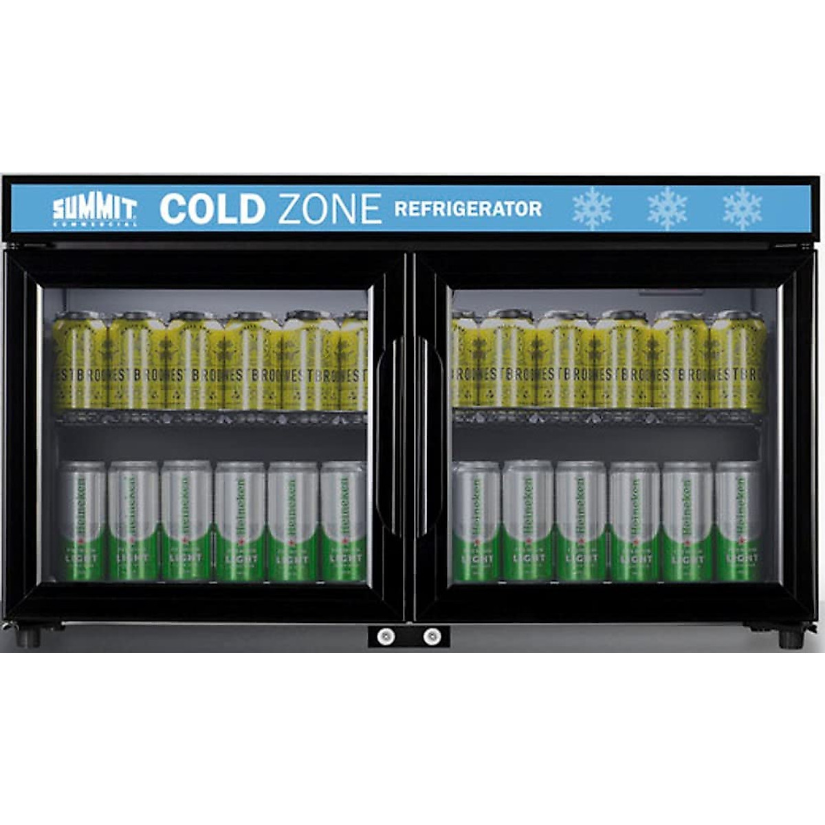 Summit Appliance SCR3502DLL Countertop Shallow Depth Single-Zone Commercial Refrigerator for Freestanding Use with French Glass Doors, Black Cabinet, Front Locks, and LED Lighting