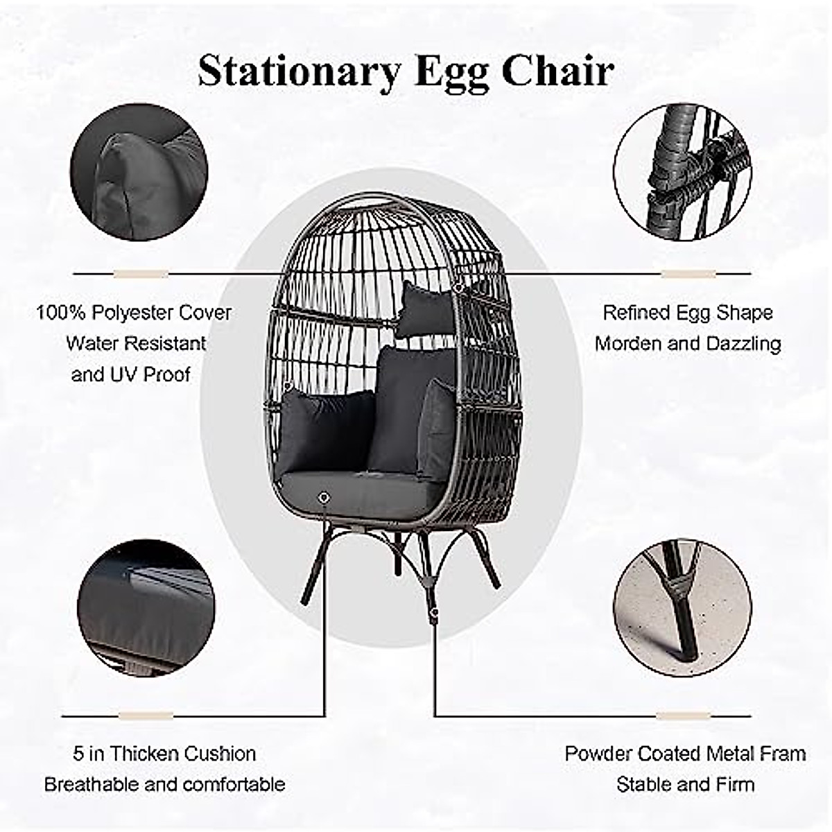 NICESOUL® 3 Seats Outdoor Chair Set Round Table Oversized Stationary Egg Chair Boho Style Handwoven PE Wicker Patio Conversation Large Egg Backyard Pool Grey Wicker 4 Pieces Set