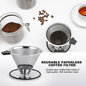 INSINTAR Pour Over Coffee Dripper Reusable Stainless Steel Pour Over Coffee Maker Paperless Coffee Filter Single Cup Coffee Maker 1-4 Cup
