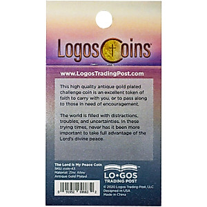 The Lord is My Peace, Dove and Olive Branch Pocket Token of Serenity, Christian Challenge Coins, My Peace I Give to You, Antique Gold-Color Plated John 14:27 Religious Gift