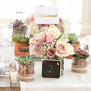 URROMA 25 Pcs Gold Wedding Reserved Table Signs, Double Sided Reserved Table Signs Gold Font Table Reserved Cards White Paper Reserved Table Tent Card