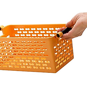 Yesland 8 Pack Plastic Storage Basket for Shelves, 12 x 6 x 5 Inches Basket Organizer Bin with Handles Sturdy Closet Baskets for Home Office Closet - Yellow, Orange, Blue, Green