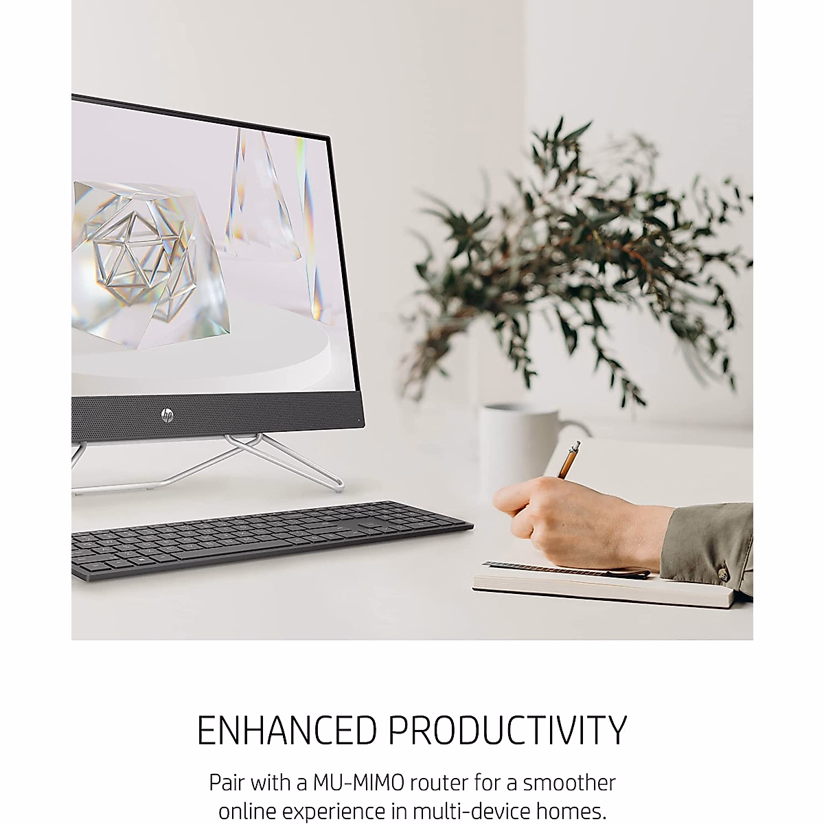 HP Essential All-in-One 27" FHD Desktop, AMD Ryzen 5 5500U, 16GB RAM 1TB PCIe NVMe M.2 SSD+1TB HDD, Wi-Fi, Bluetooth, Windows 11 Home, Black