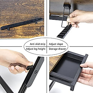 JMLHMXC Bamboo Laptop Desk Bed Tray Table Adjustable Table for Computer Tilting Top Foldable Leg with Drawer