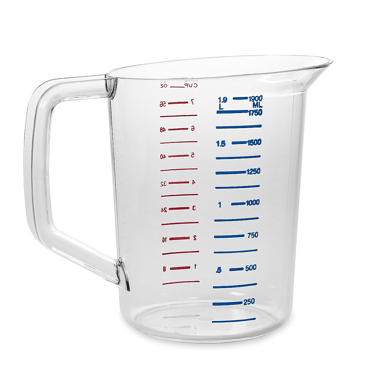 Rubbermaid Commercial Products Bouncer Clear Measuring Cup, 8-Cup/2-Quart, Clear, Strong Food Grade, For use with -40-degree F to 212-degree F, Easy Read for Liquid/Dry Ingredients while Cooking