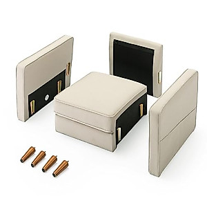 Mellow HANA Modern Linen Fabric Loveseat / Sofa / Couch with Armrest Pockets, Sand Grey