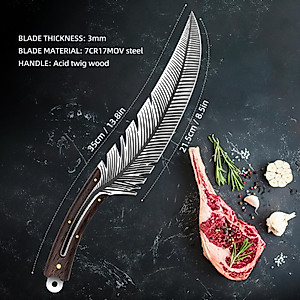 zarfand Professional Chef Knives, Sharp Feather Boning Knife Hand Forged Knife High Carbon Steel Boning knife for Meat Cutting Cooking Knife with Sheath for Kitchen Outdoor