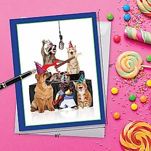 NobleWorks - Hilarious Happy Birthday Card with Envelope (8.5 x 11 Inch) - Funny Animal Greeting Card From All Of Us - Animal Bands - Gang J9508CBDG-US
